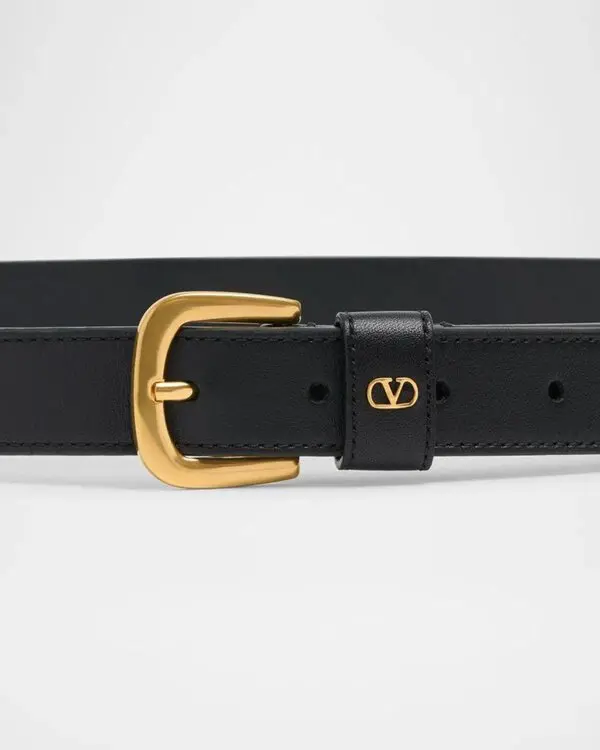 Valentino Garavani Mini Vlogo Leather Belt - Black