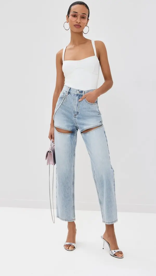 AREA Slit Straight Leg Jeans
