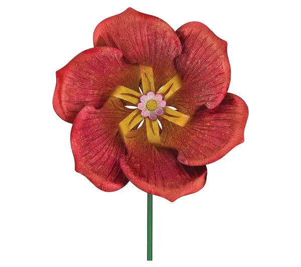 REGAL ART & GIFT Textured Flower Spinner Stake Poppy - One-color