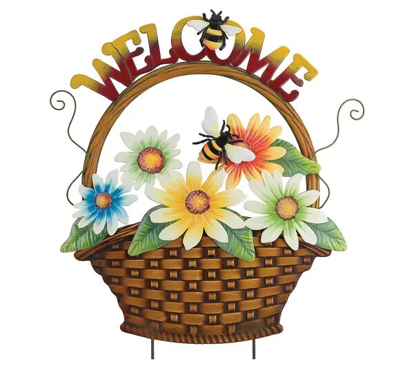 REGAL ART & GIFT Basket Flower Stake Welcome - One-color