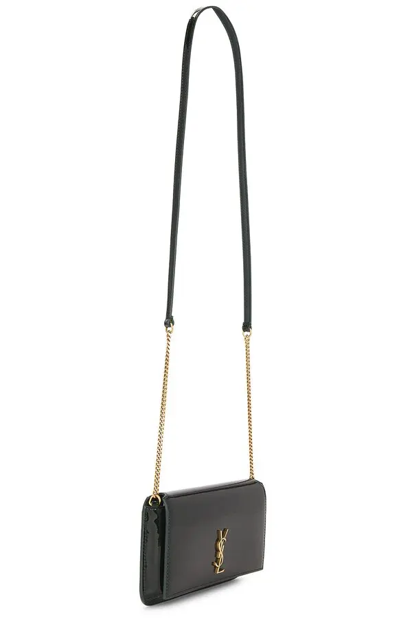 Saint Laurent Phone Holder In Dark Green - Fir Leaf