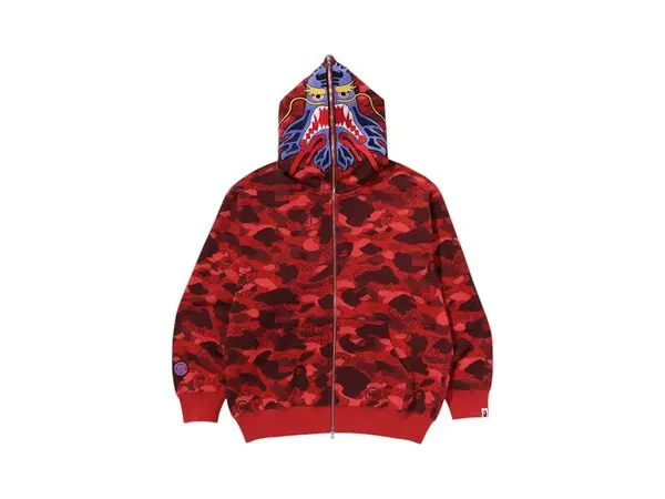 A BATHING APE X Clot Camo Shark Full Zip Hoodie - Red