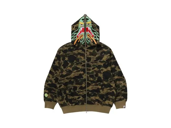 A BATHING APE X Clot Camo Shark Full Zip Hoodie - Olive