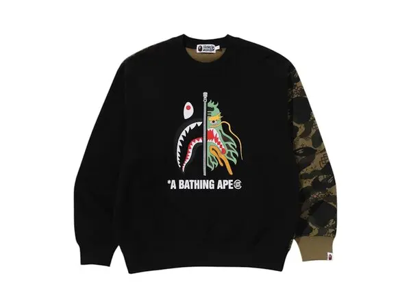 A BATHING APE X Clot Camo Shark Crewneck Sweatshirt - Olive