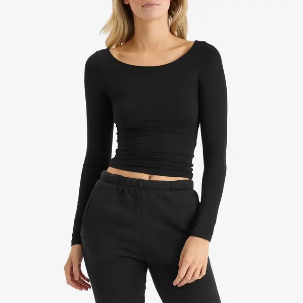 Joah Brown Boatneck Long Sleeve Top - Black