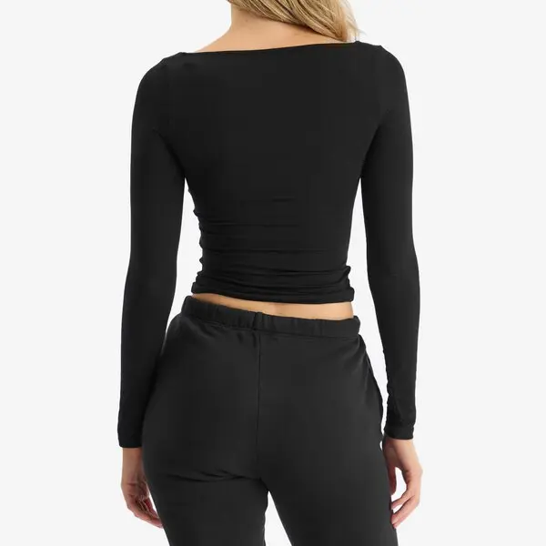 Joah Brown Boatneck Long Sleeve Top - Black