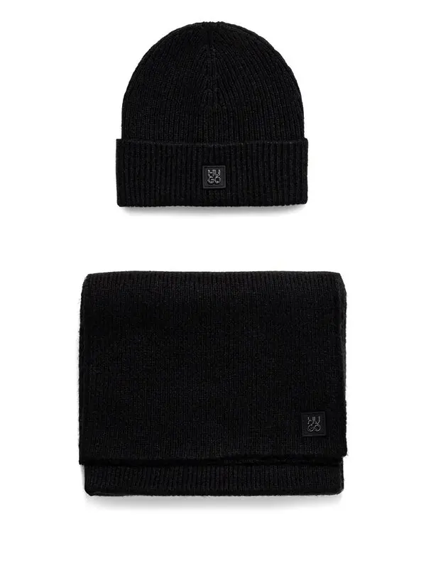 Hugo Appliqué Beanie Set - Black