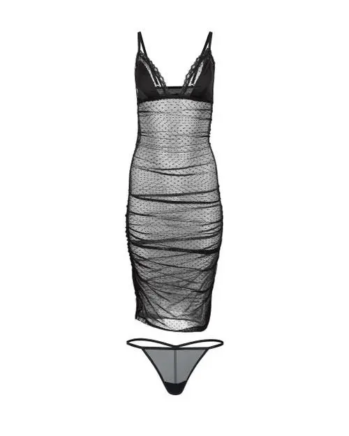 ADORE ME Marietta Bodycon Slip & G-string Set Lingerie - Charcoal