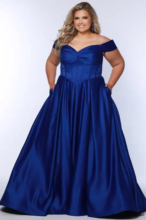 SYDNEY'S CLOSET Sweetheart Neckline Off-the-shoulder A-line Gown - Cobalt