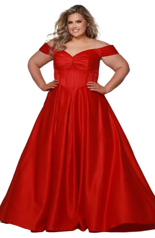 SYDNEY'S CLOSET Sweetheart Neckline Off-the-shoulder A-line Gown