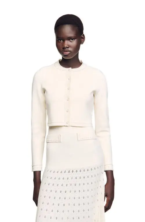カーディガン Her lip to Cropped Pearl Cardigan ecru Her lip to（ハーリップトゥー）の「Lerici Cropped Knit Cardigan