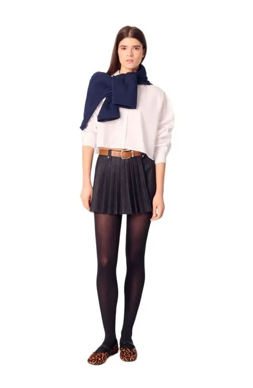 Maje Layered-effect Pleated Denim Shorts