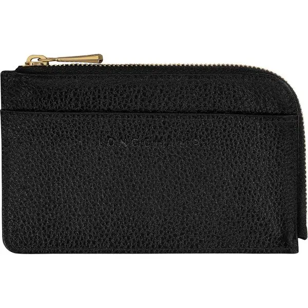 Longchamp Le Foulonné Leather Card Case - Black