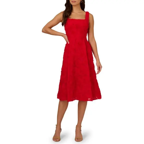 white christmas dresses Adrianna Papell AP1D104769 - Knee-Length Embroidered Mesh Sheath Dress