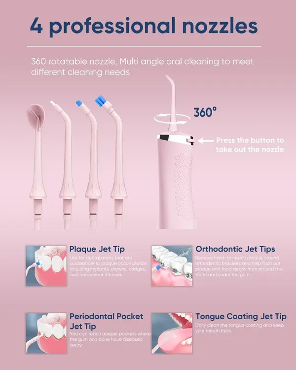 MYSMILE Lp211 Cordless Advanced Water Flossers For Teeth - Pink