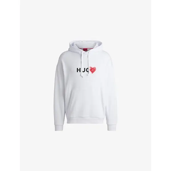 Hugo Brand-print Cotton-jersey Hoody - White