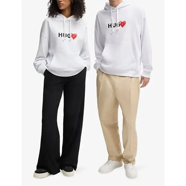 Hugo Brand-print Cotton-jersey Hoody - White