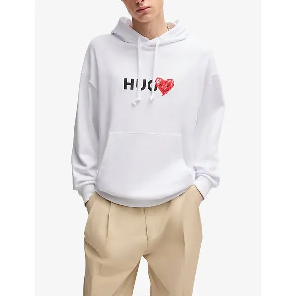 Hugo Brand-print Cotton-jersey Hoody - White