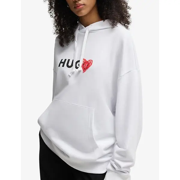 Hugo Brand-print Cotton-jersey Hoody - White