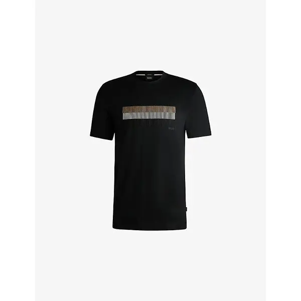 BOSS Stripe-embroidered Regular-fit Cotton-jersey T-shirt - Black