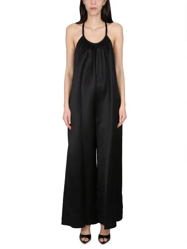 ALYSI Wide Satin Jumpsuit - Black