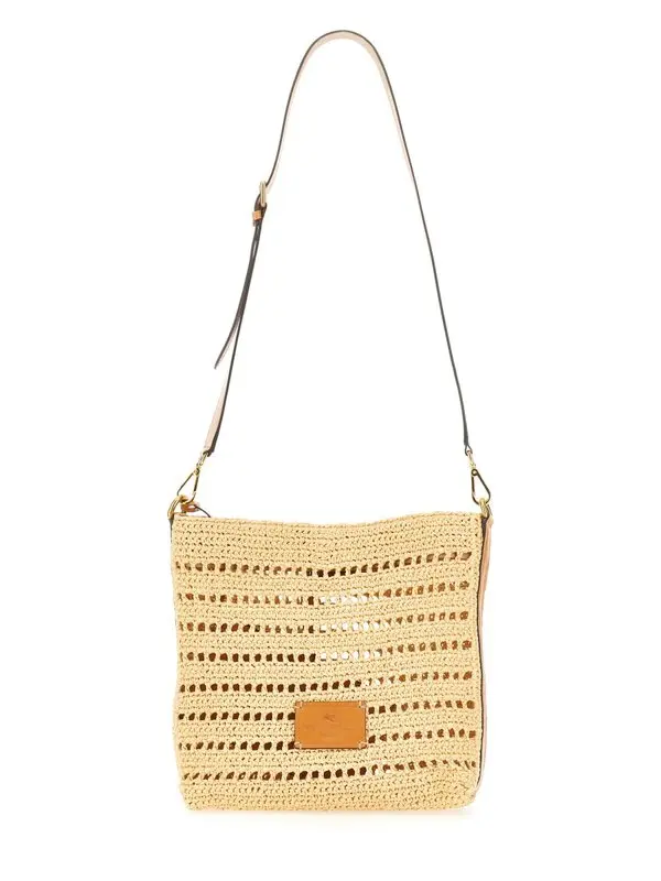 Etro Perforated Raffia Shoulder Bag - Beige
