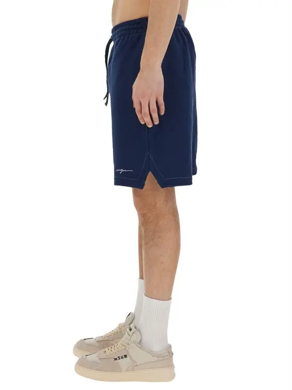 MSGM Bermuda Shorts With Embroidered Logo - Blue