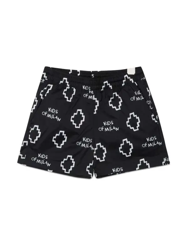 MARCELO BURLON COUNTY OF MILAN Logo Printed Beachwear Shorts - Black