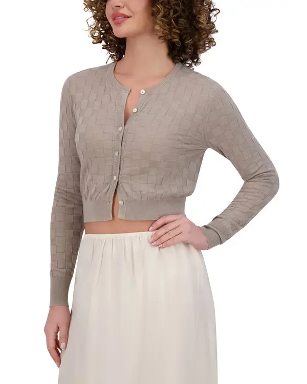 POINT Checker Knit Cardigan - Stone