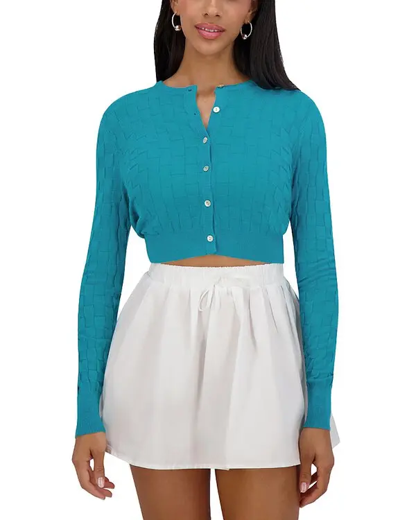 POINT Checker Knit Cardigan - Teal