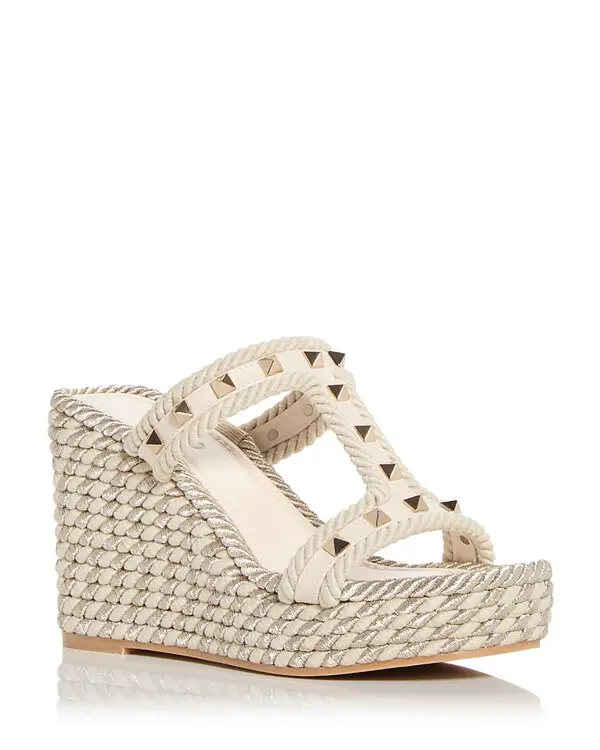Valentino Garavani Rockstud Espadrille Platform Wedge Sandals - Ivory