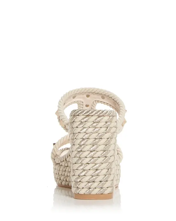Valentino Garavani Rockstud Espadrille Platform Wedge Sandals - Ivory