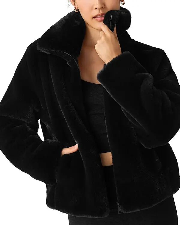 Beyond Yoga On The List Faux Fur Jacket - Black