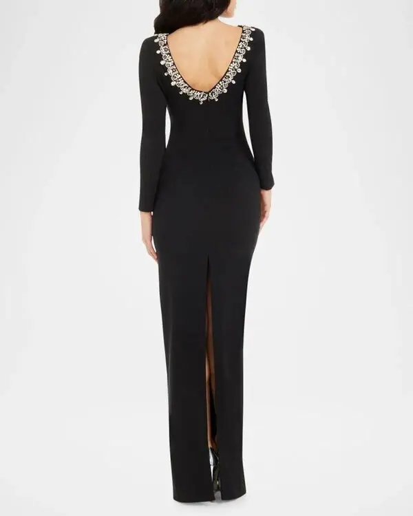 Dress The Population Crystal-embellished Column Gown - Black