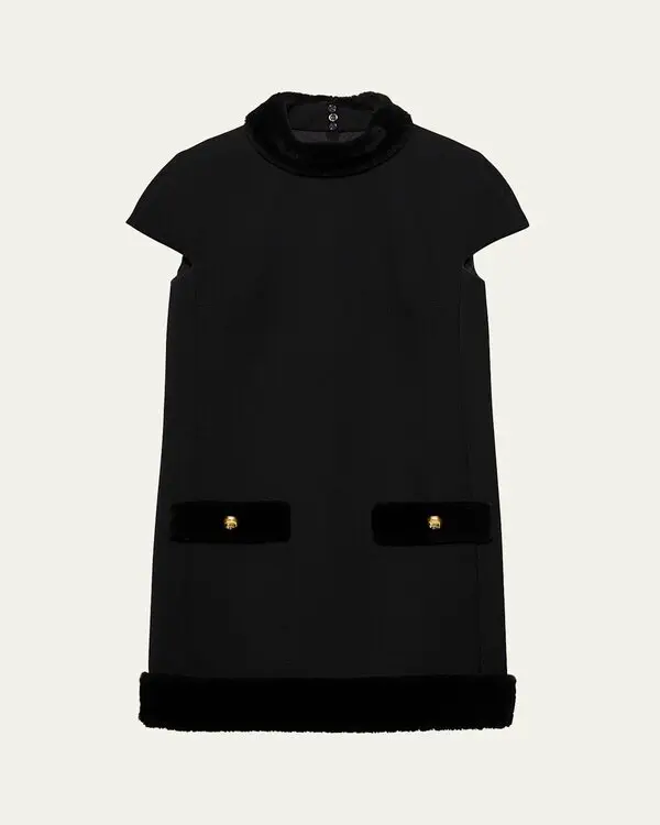 Prada Natte Short Sleeve Shearling-trim Mini Dress