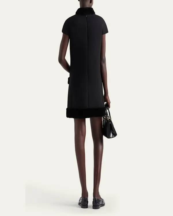 Prada Natte Short Sleeve Shearling-trim Mini Dress