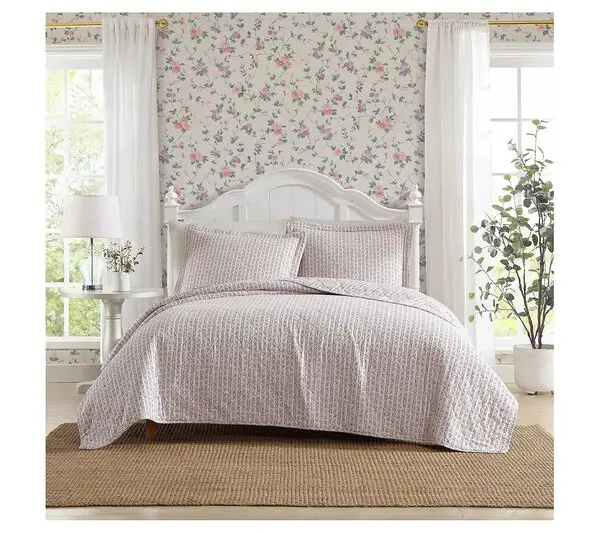 Laura Ashley Marta Stripe Pink-green King Quilt Sham Set - One-color