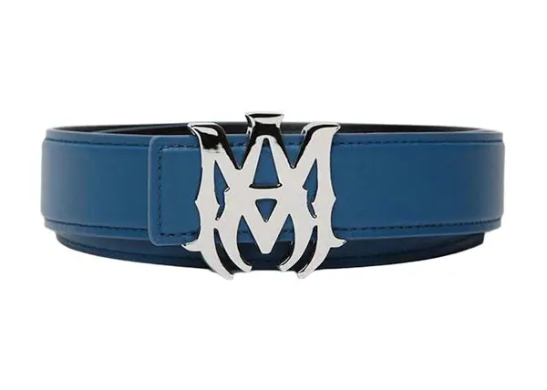 Amiri Taurillon And Calfskin Reversible Triomphe Belt - Blue