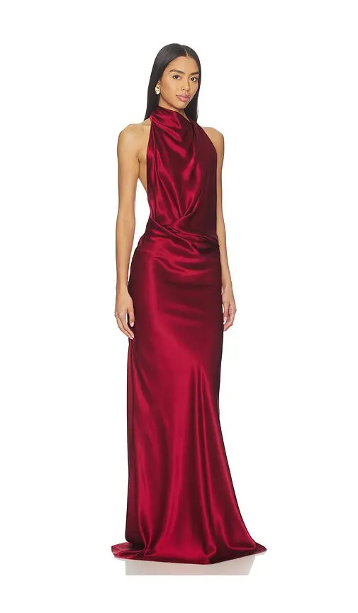 THE SEI Halter Drape Bias Gown - Brick