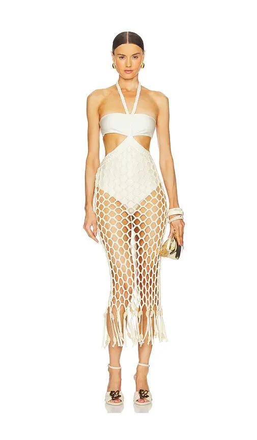 white and gold beach dress Women's Sequin Fringe Dress main image 1