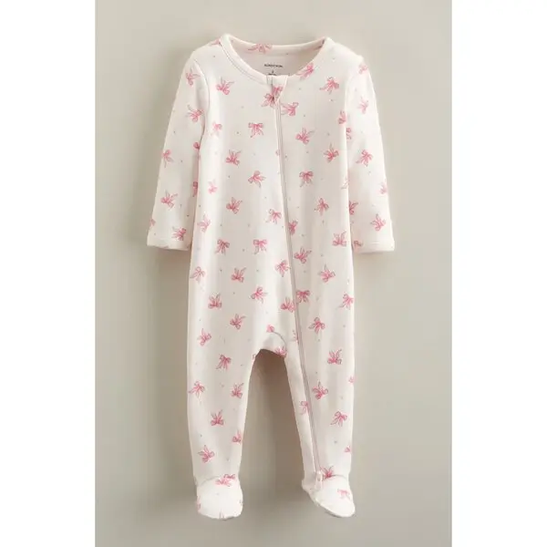 Nordstrom Print Cotton Footie Romper - Multi Pink Ditsy Bows
