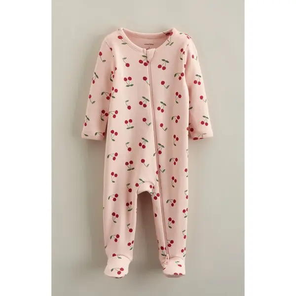Nordstrom Print Cotton Footie Romper - Pink Lotus Cherries