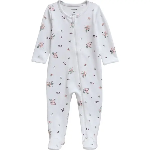 Nordstrom Print Cotton Footie Romper - White Little Bouquet