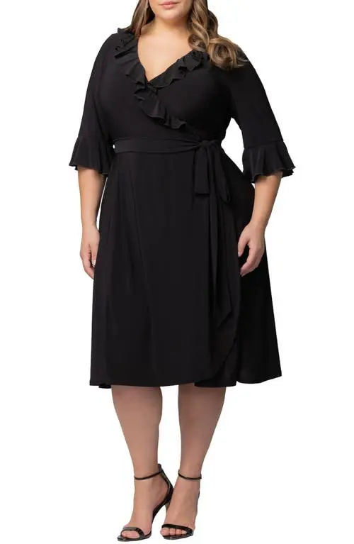 KIYONNA Barcelona Ruffle Detail Wrap Dress - Black