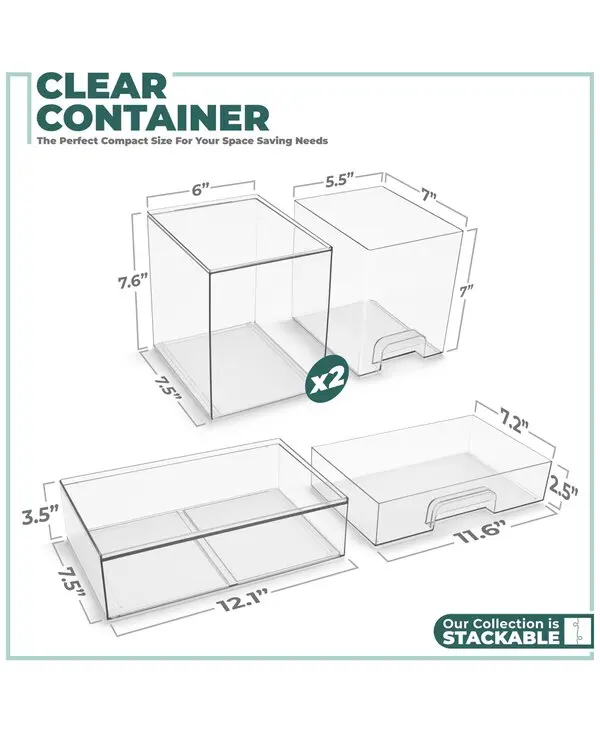 SORBUS 3 Pack Acrylic Drawer Organizers Makeup Case Pull-out Drawers