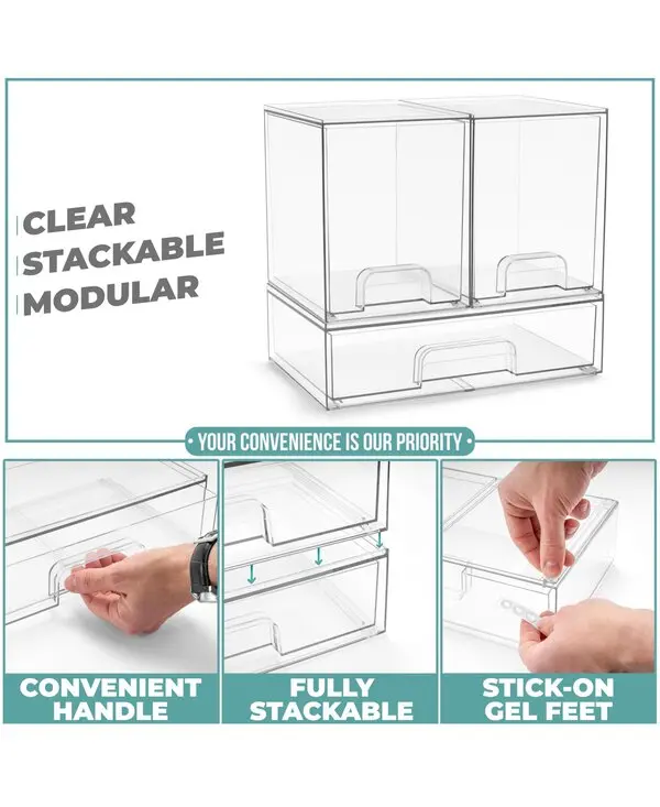 SORBUS 3 Pack Acrylic Drawer Organizers Makeup Case Pull-out Drawers