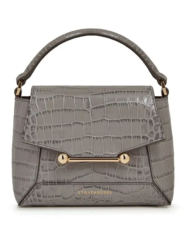 Strathberry Mosaic Nano Embossed Croc Top Handle Bag - Stone