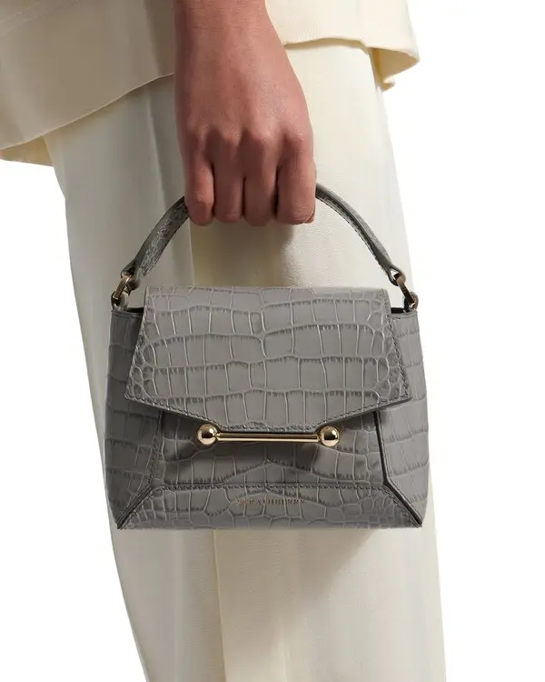 Strathberry Mosaic Nano Embossed Croc Top Handle Bag - Stone