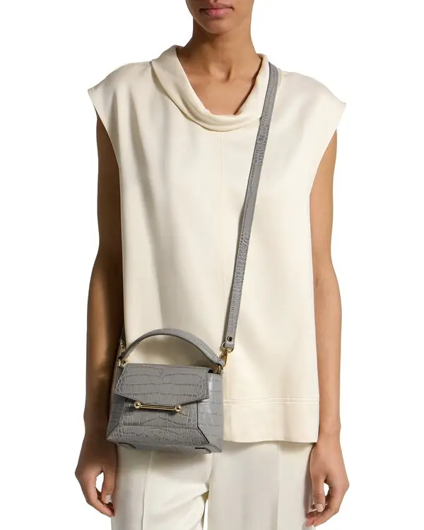 Strathberry Mosaic Nano Embossed Croc Top Handle Bag - Stone