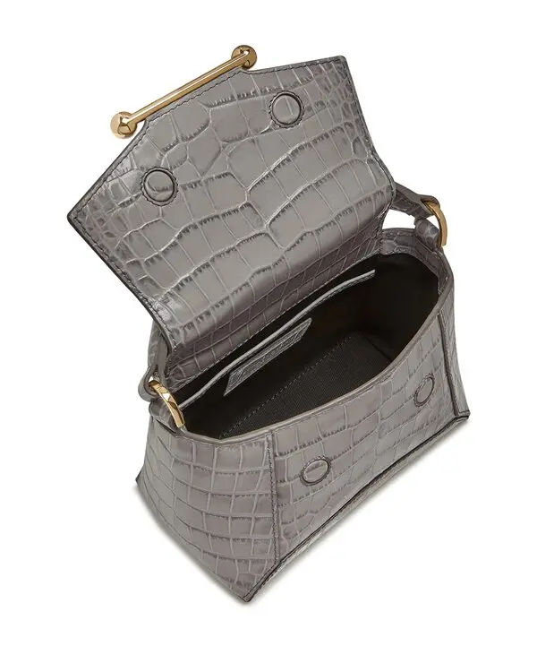 Strathberry Mosaic Nano Embossed Croc Top Handle Bag - Stone